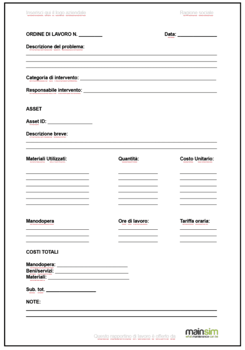 Rapportini di Lavoro | Funzioni | Mainsim CMMS